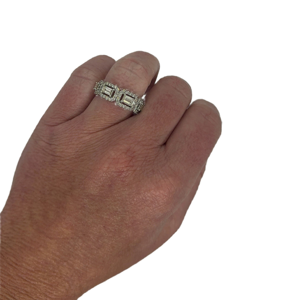 East/West Baguette Halo Statement Ring – Dallas Diamond Bar