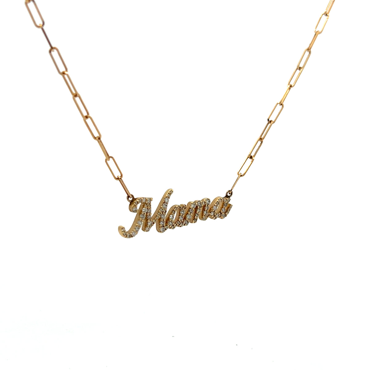 Script "Mama" Paperclip Chain Necklace – Dallas Diamond Bar